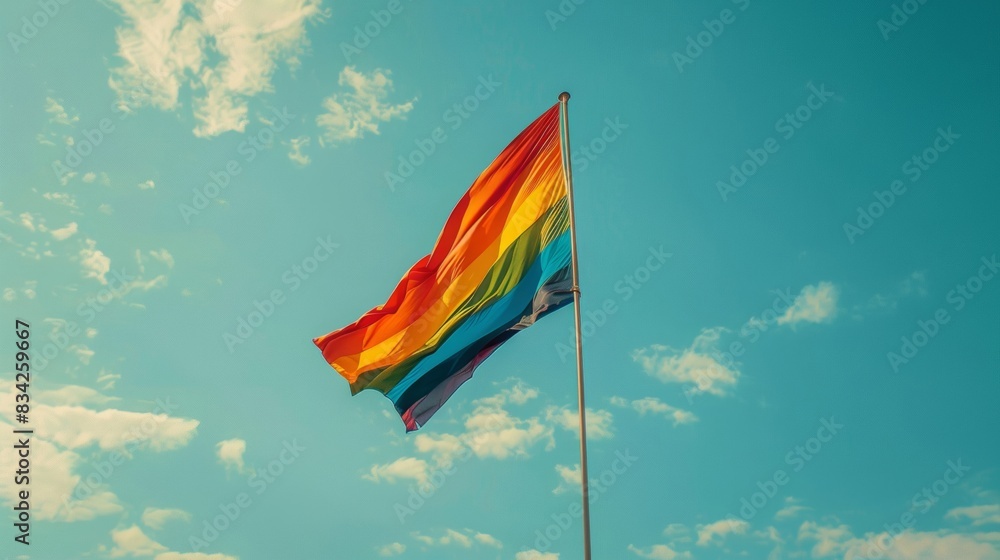 The image of the Pride flag waving gracefully is a symbol of pride ...