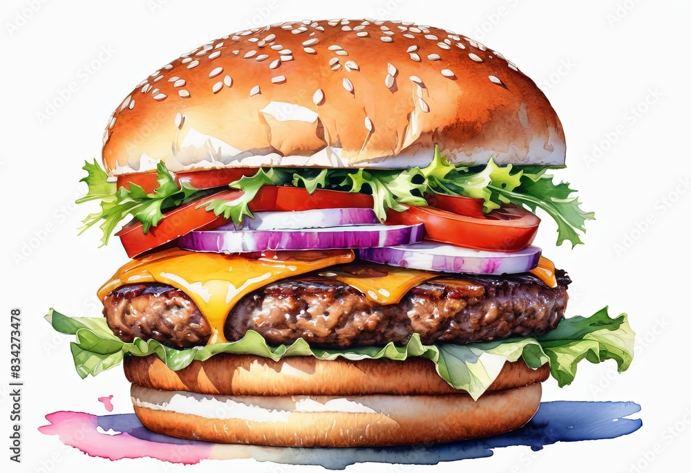Photo & Art Print Watercolour drawing of a burger on a white background ...