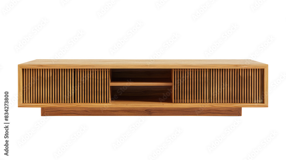 Modern wood tv stand isolated on transparent white background, clipping ...