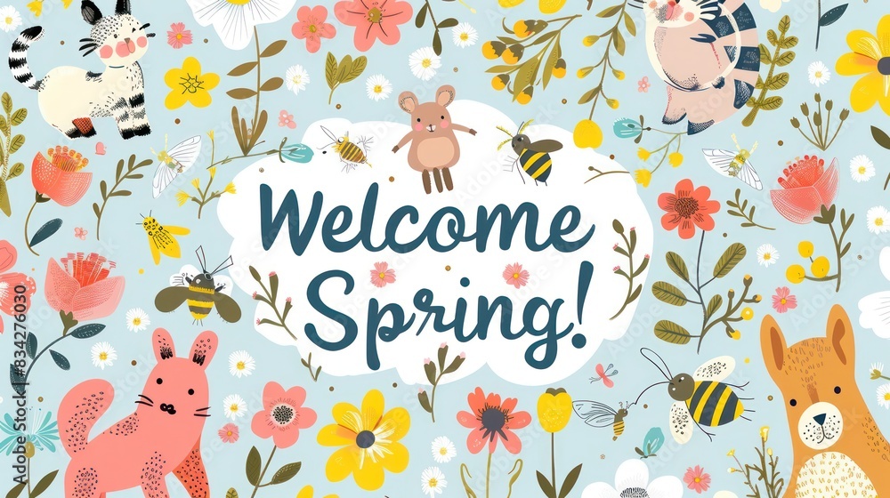 Welcome spring theme botanical flower leaves design pattern ...