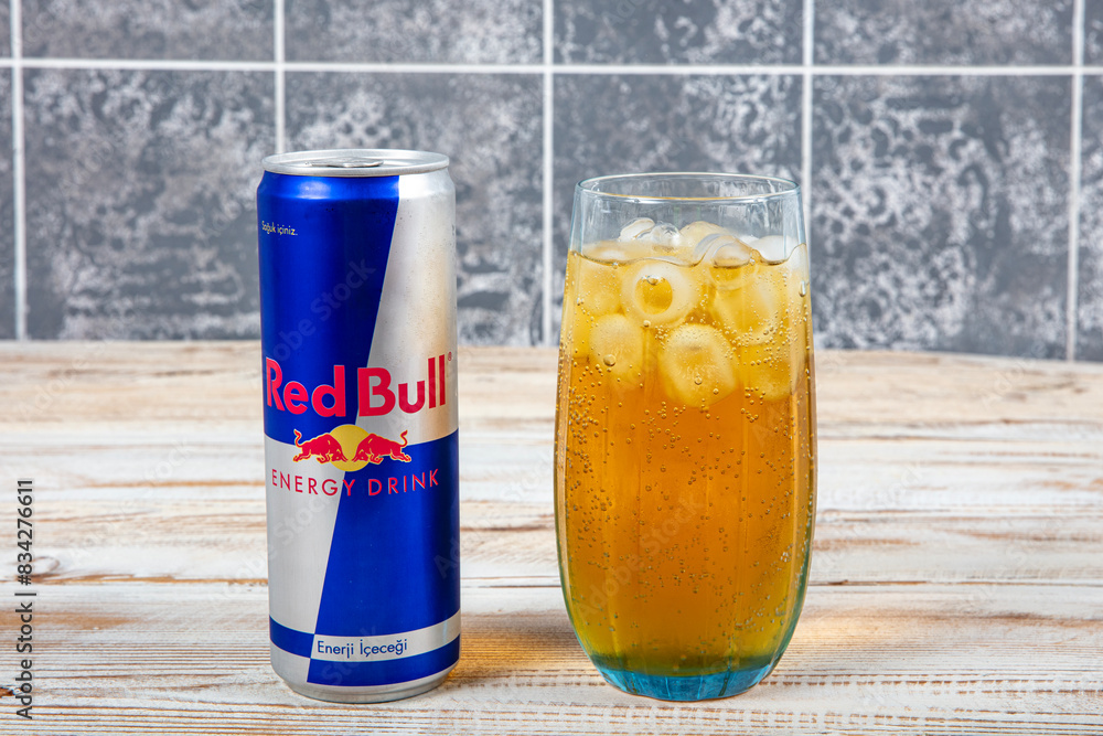 Istanbul Turkey 28 July 2023 ; A picture of cold Red Bull Energy Drink ...