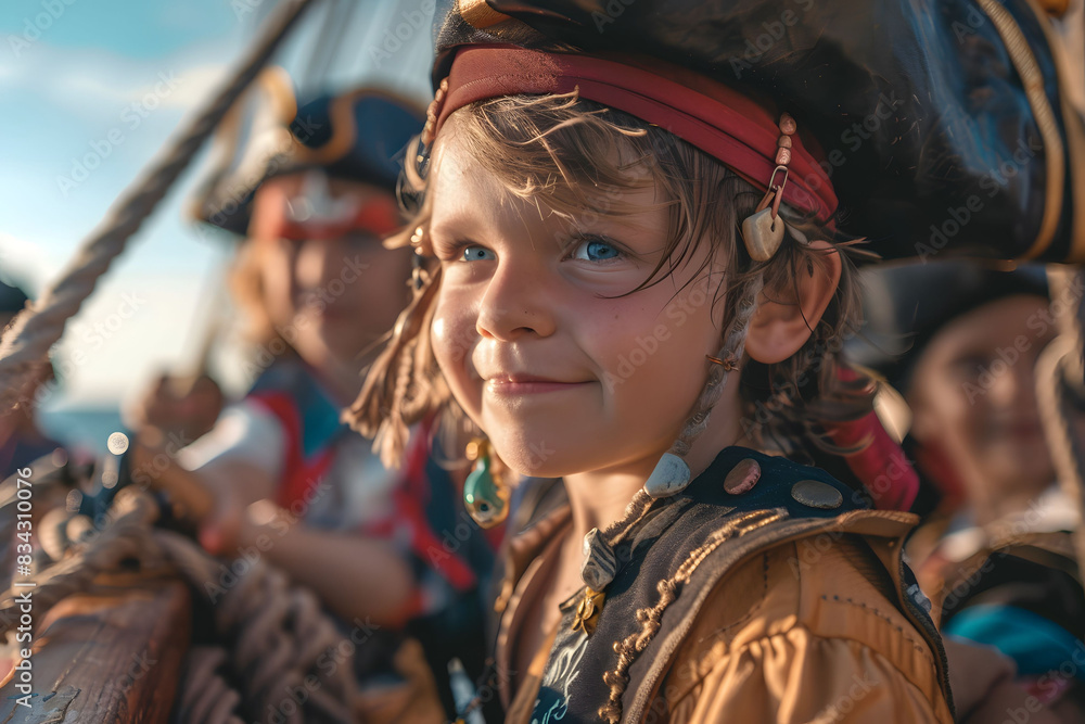 Foto de kids in a pirate outfit exploring a pirate ship with treasure ...