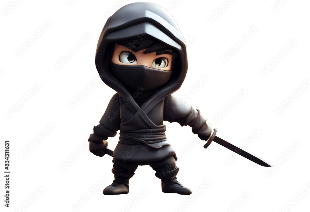 cartoon 3d orange illustration ninja fighter style transparent ...