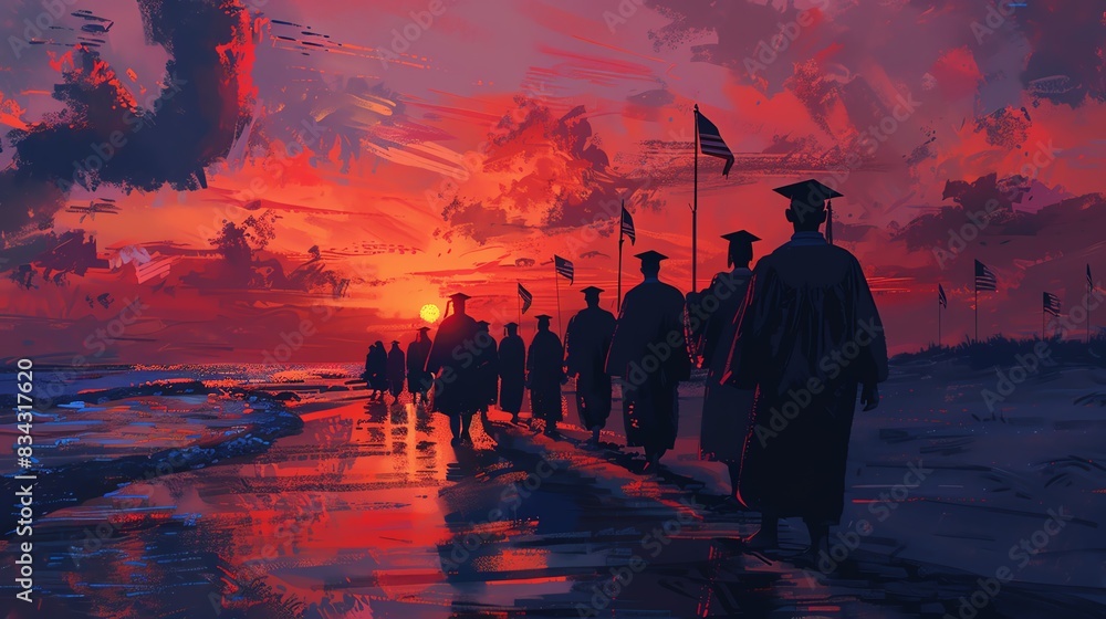graduation ceremony on a beach, students in gowns, Labor Day themed ...