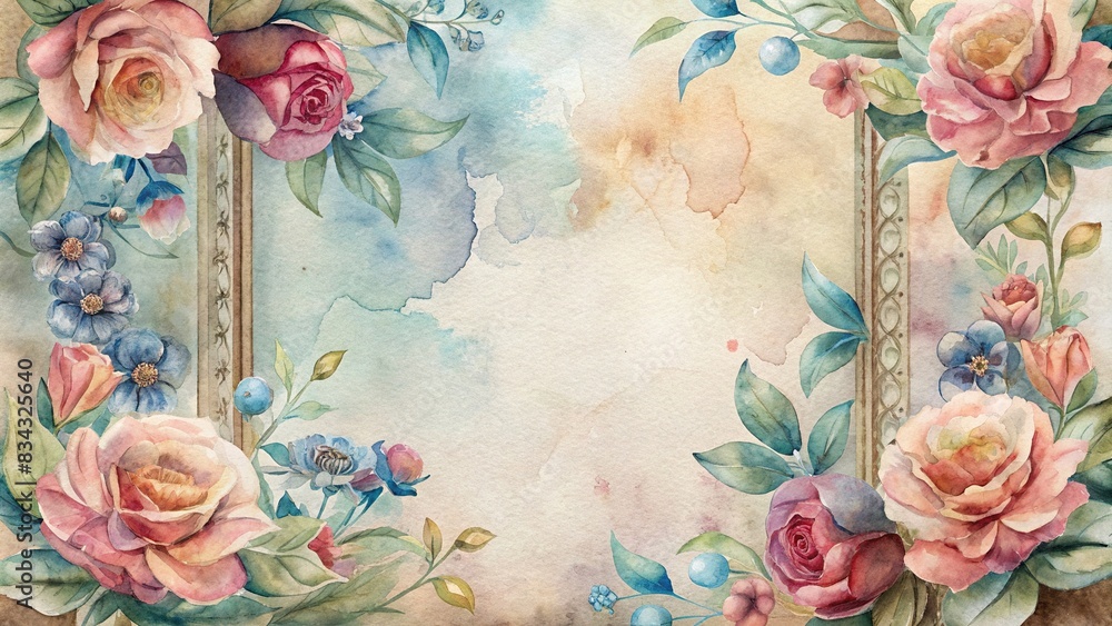 Vintage-inspired wedding guest book design with watercolor floral ...