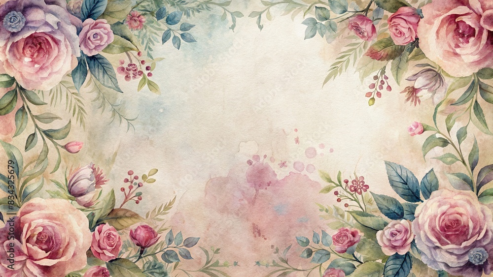 Vintage-inspired wedding guest book design with watercolor floral ...