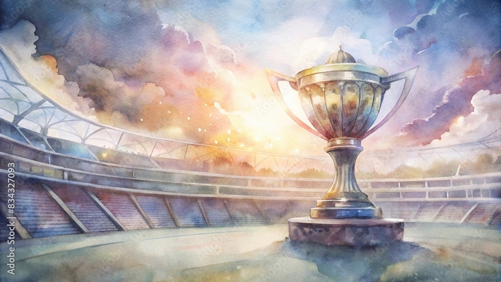 Large and luxurious trophy in the photo on the background of a football ...