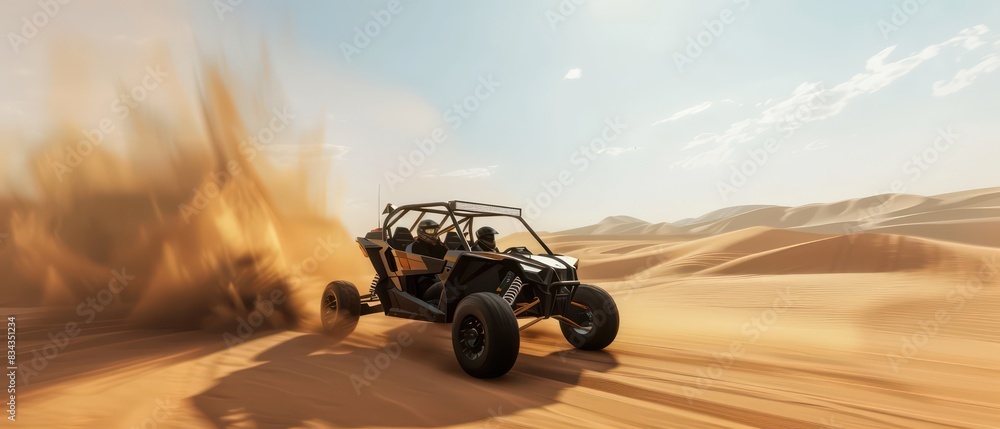 wallpaper of a buggy driving fast in sand dunes, very dynamic and ...