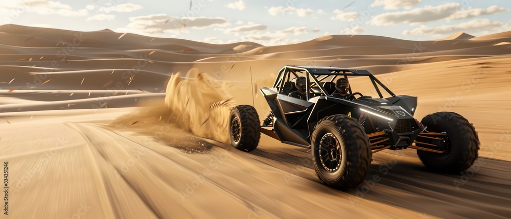 wallpaper of a buggy driving fast in sand dunes, very dynamic and ...
