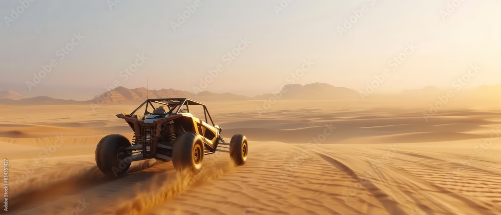 wallpaper of a buggy driving fast in sand dunes, very dynamic and ...