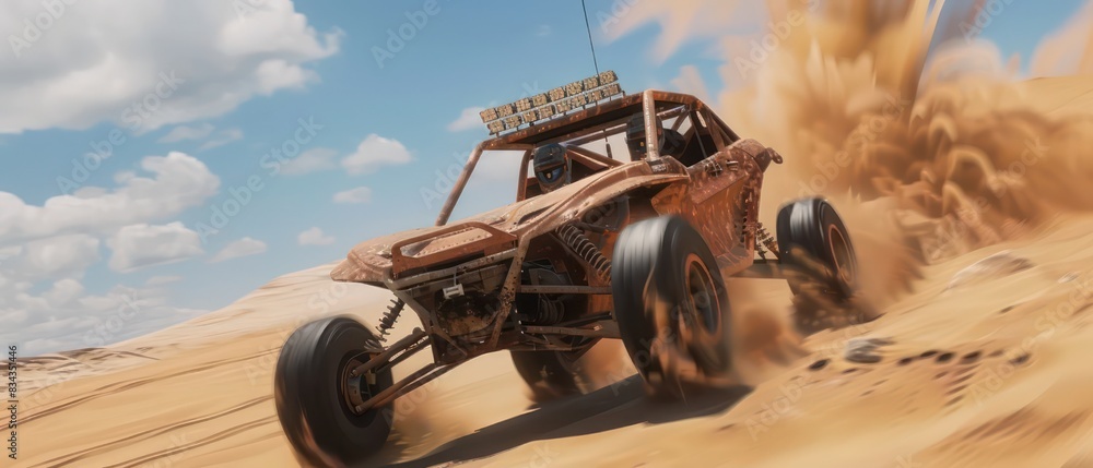 wallpaper of a buggy driving fast in sand dunes, very dynamic and ...