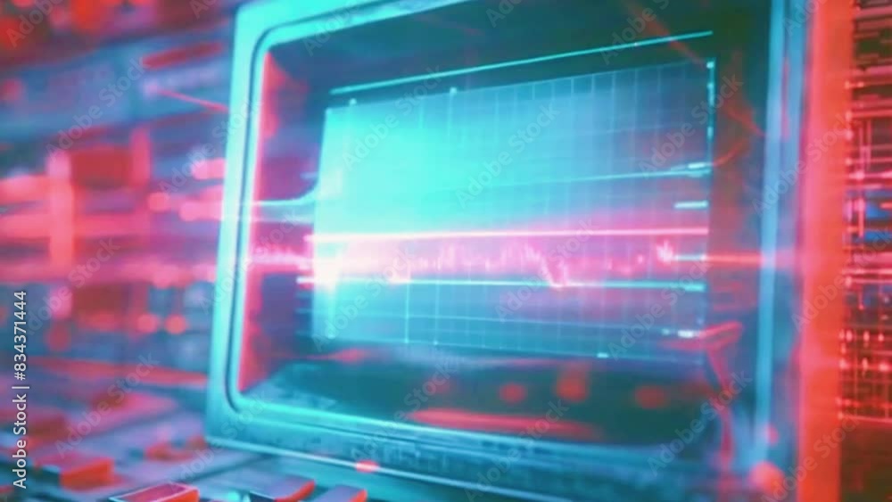 Display waveform on an old CRT monitor with scan lines and random ...