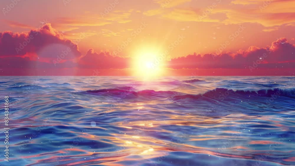 sun and sea sunset background. seamless looping overlay 4k virtual ...