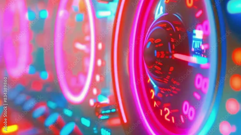 VU meters designed as neon lights, pulsing and changing color to the ...