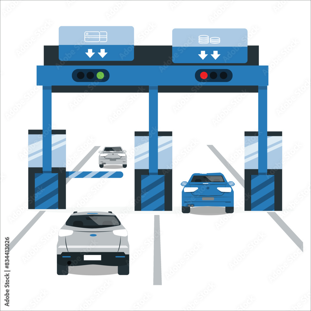 Vetor de Back view of traffic flow on highway. Cars passing through ...