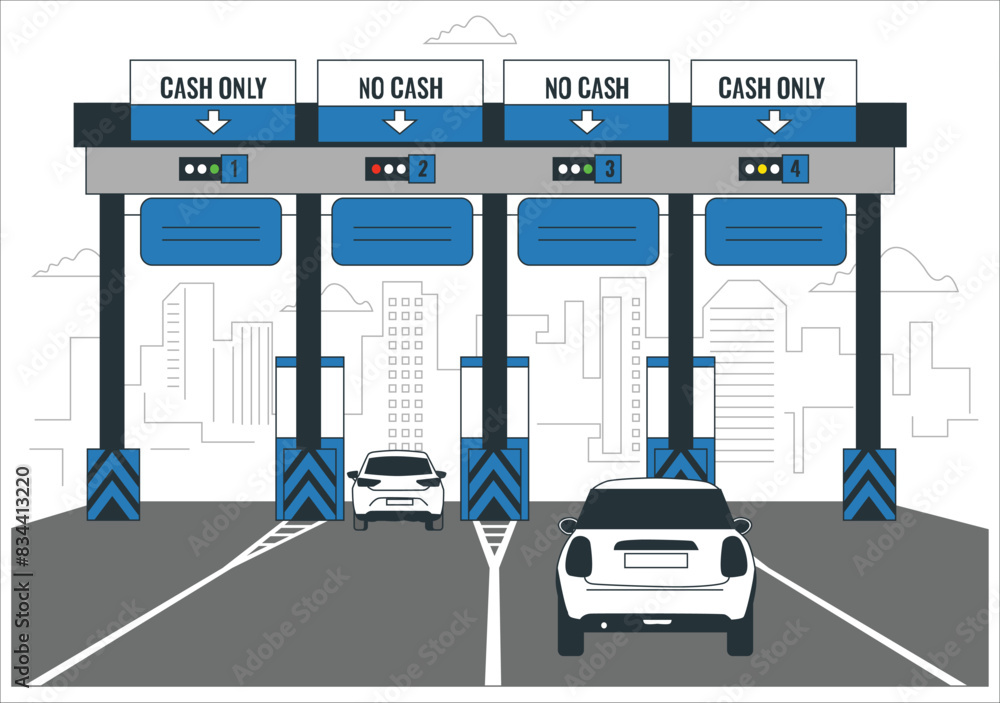 Toll Plaza.Checkpoint on the toll road with barrier and booth. Payment ...