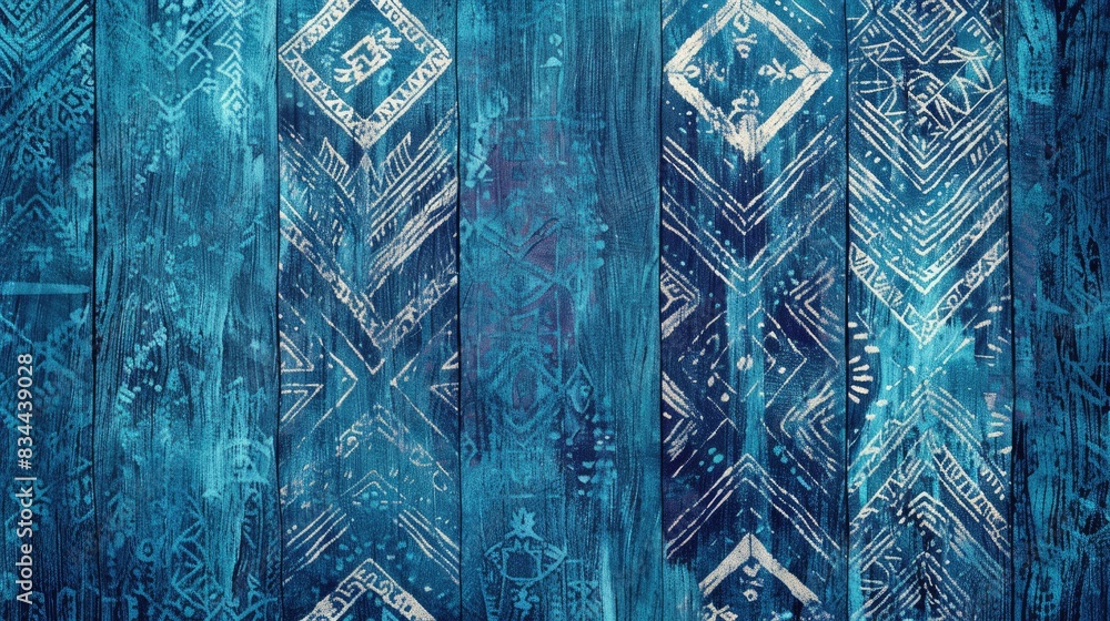 Blue geometric wallpaper with tribal seamless motif graphic craft batik ...