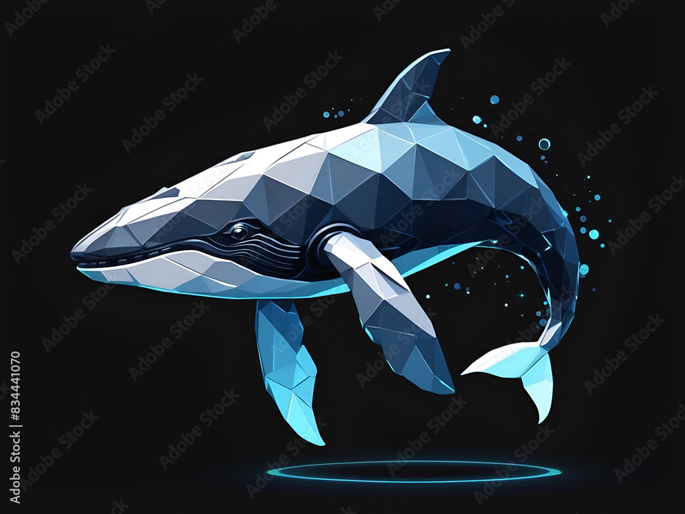 Blue whale composed of polygon. Marine animal digital concept. Low poly ...