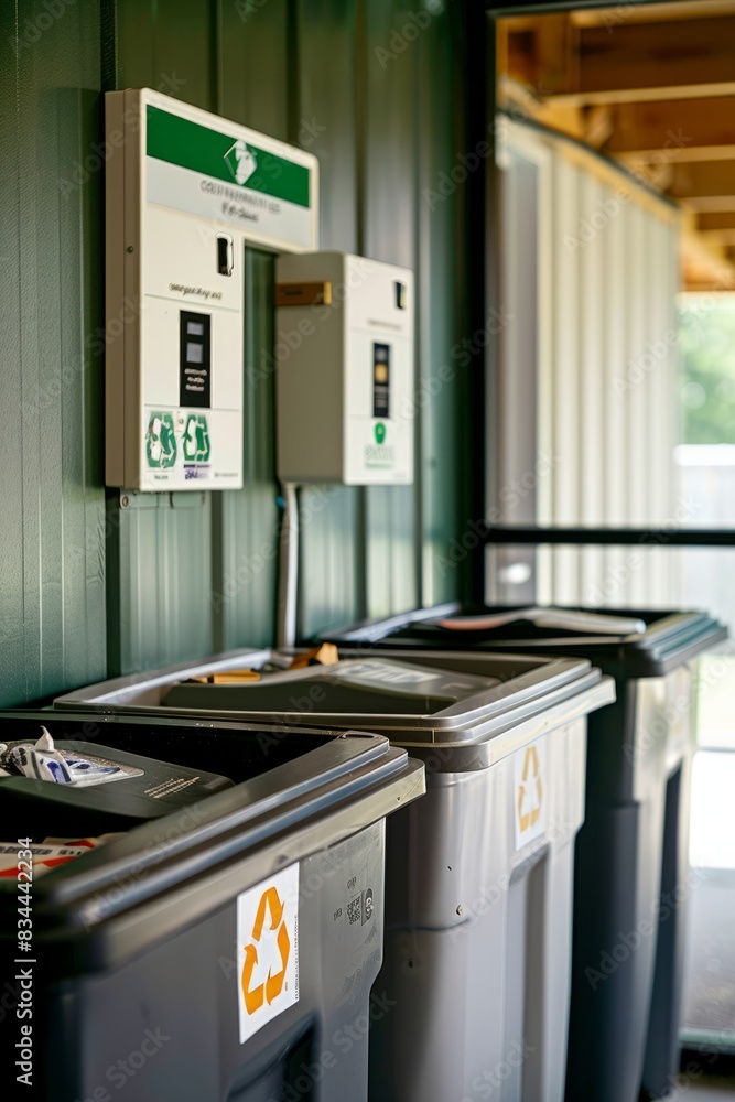 Professional Photography of a recycling station with clearly labeled ...