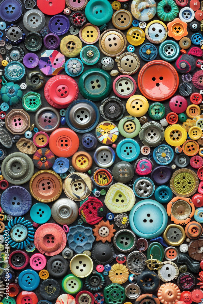 A densely packed collection of buttons in various shapes, sizes, and ...