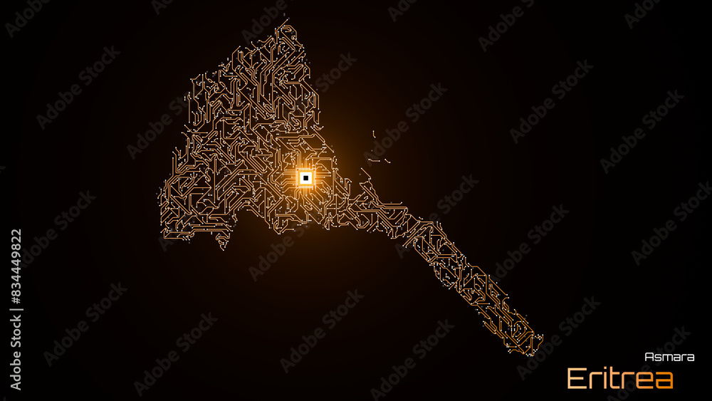 Eritrea, with its capital city of Asmara, is represented as a microchip ...