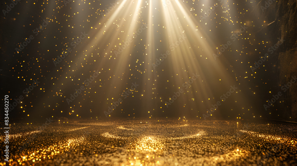 stage light and golden glitter lights on floor abstract gold background ...