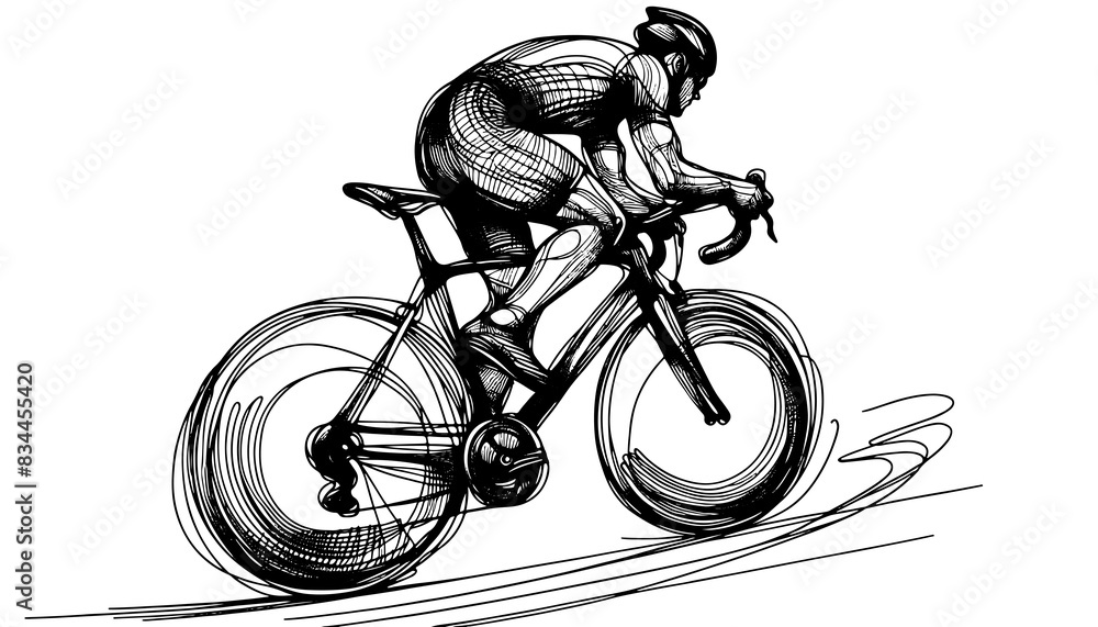 Cycling. Vector illustration of a sporty man bicycle racer pedaling her ...