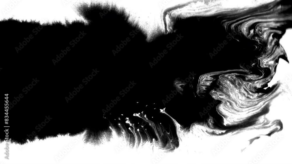 Black ink artistic flow splatter spots spills white paper beautiful ...