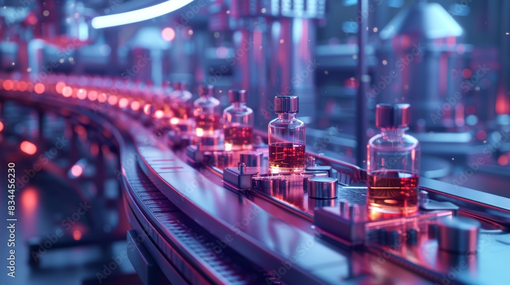 Automated assembly line with glass vials in sterile pharmaceutical ...