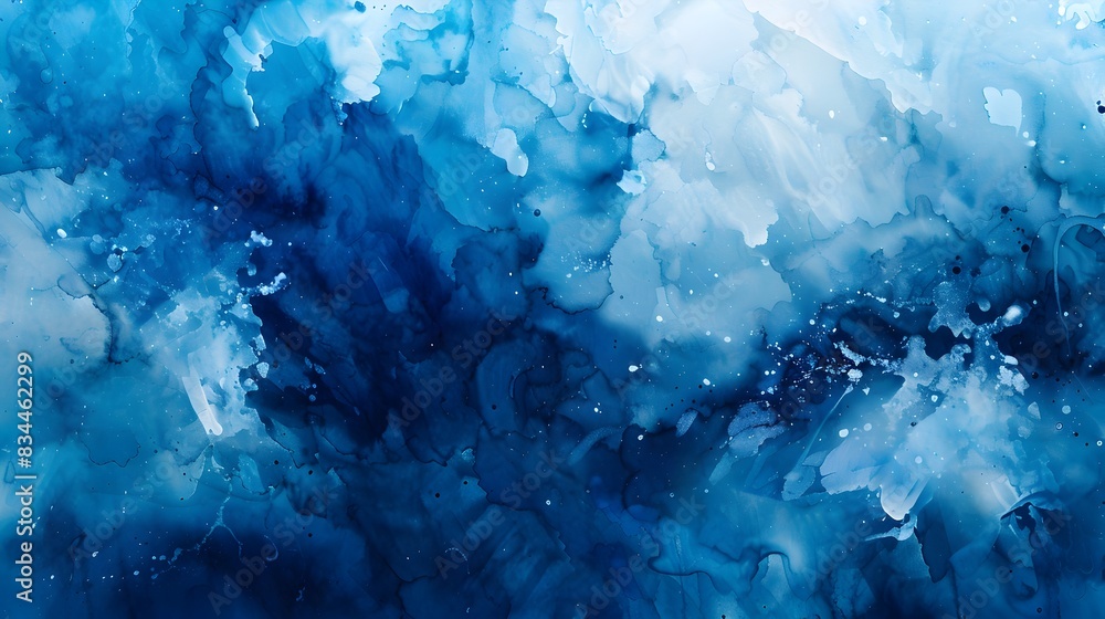 Energetic captivating Blue watercolor paint strokes and drips on soft ...