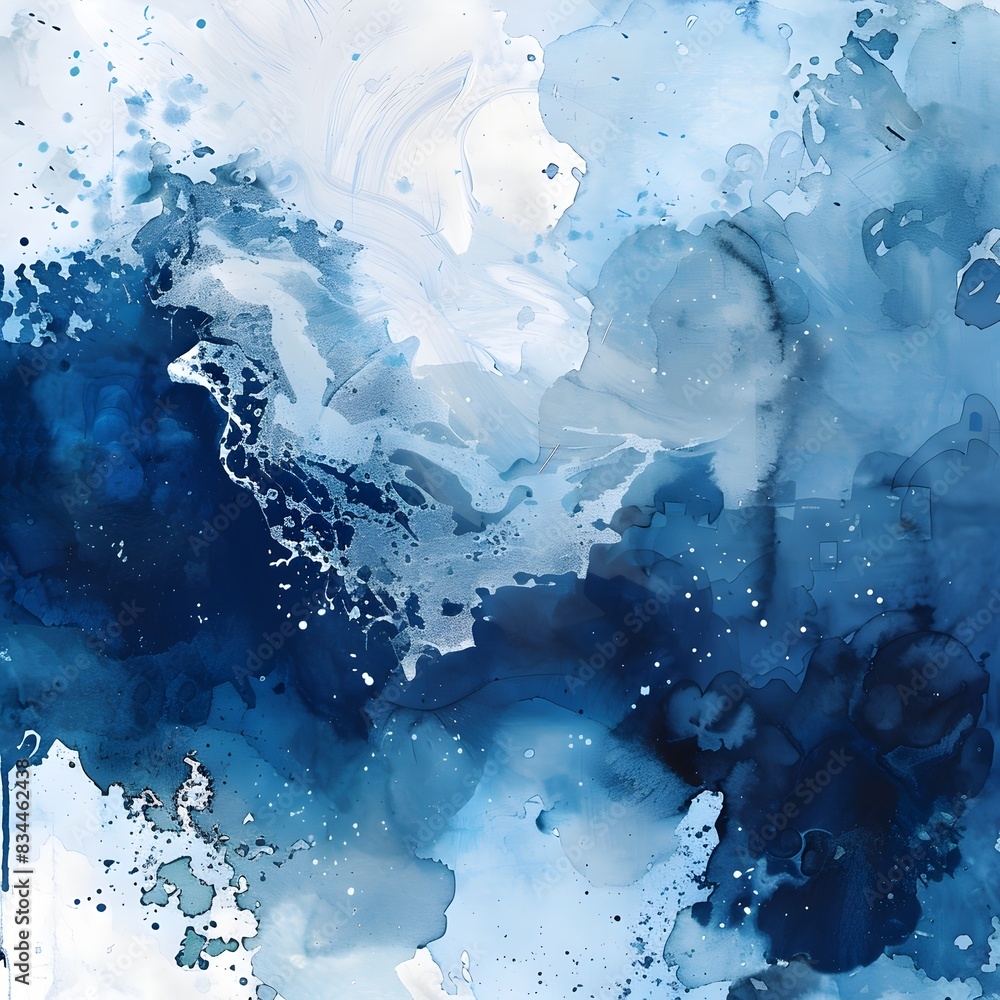 Energetic captivating Blue watercolor paint strokes and drips on soft ...