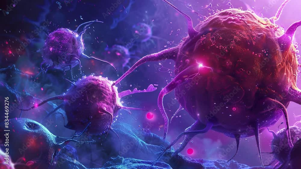 Tumor microenvironment concept with cancer cells, T-Cells ...