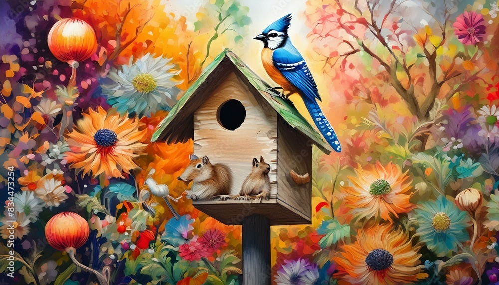 Nature's Harmony: A Birdhouse Haven Amidst an Abstract Garden ...