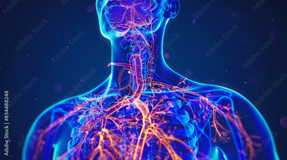 A detailed microscopic view of lymphatic vessels and nodes, showing the ...