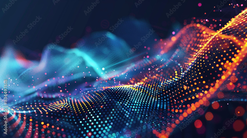 Vibrant fluid motion of dots and lines creating a high-tech digital art ...