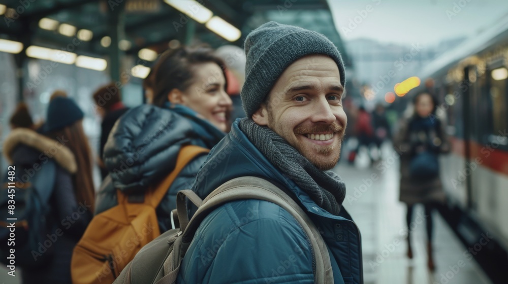 Commuters waiting for the next train at the platform, blurred ...