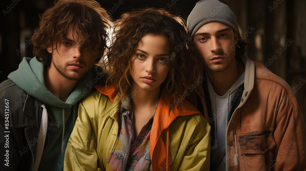 Gen Z in 90s fashion, baggy jeans, colorful windbreakers, retro ...