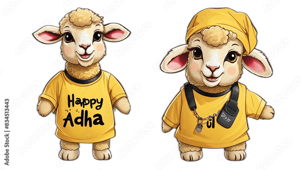 This is a cartoon of two sheep wearing yellow shirts. The sheep on the ...