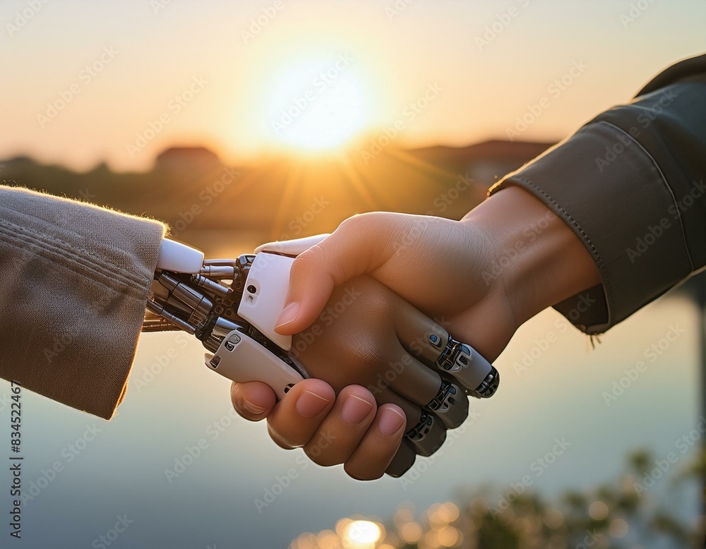 Digital robot handshake human background futuristic digital age robot ...