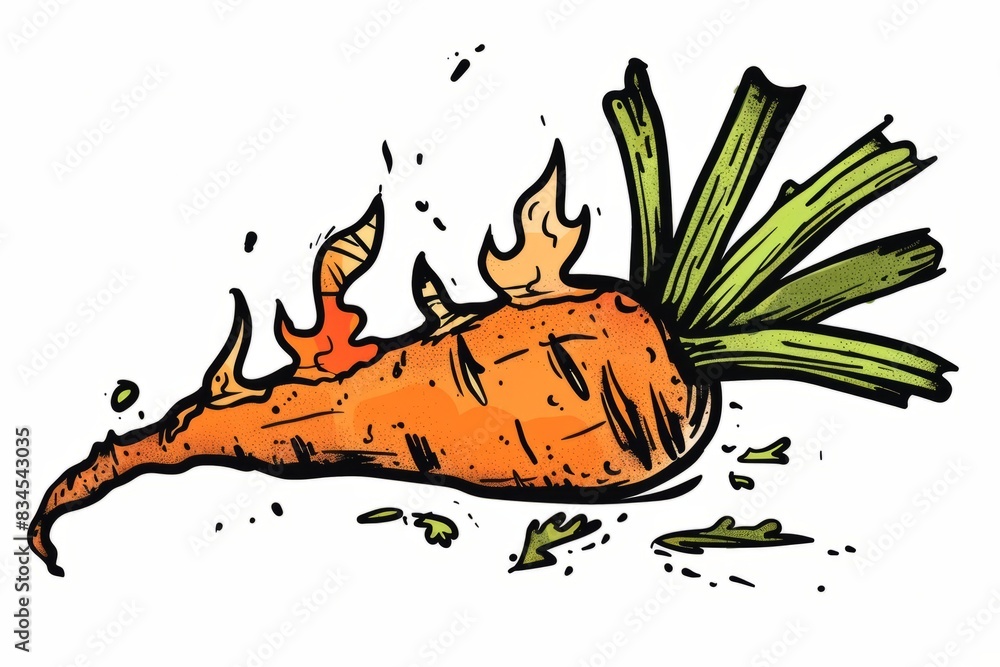 Cartoon cute doodles of a burned carrot with charred edges, Generative ...