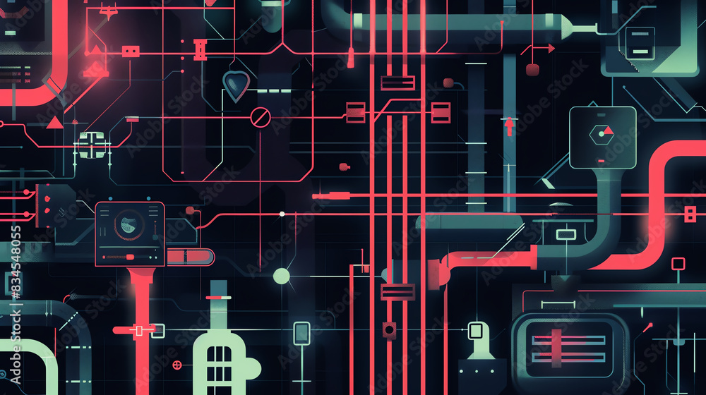 data flow security in connected infrastructure flat design side view ...