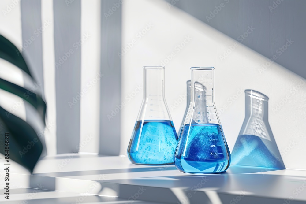 Chemical reaction of blue liquid in graduated cylinder in laboratory ...