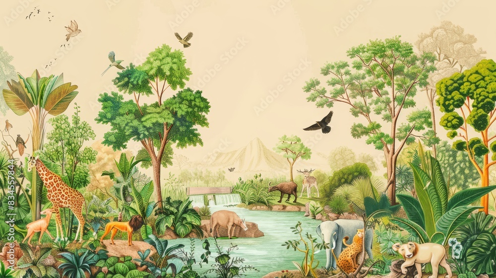 Biblical Illustration of Genesis 2: Serene Garden of Eden, Lush ...