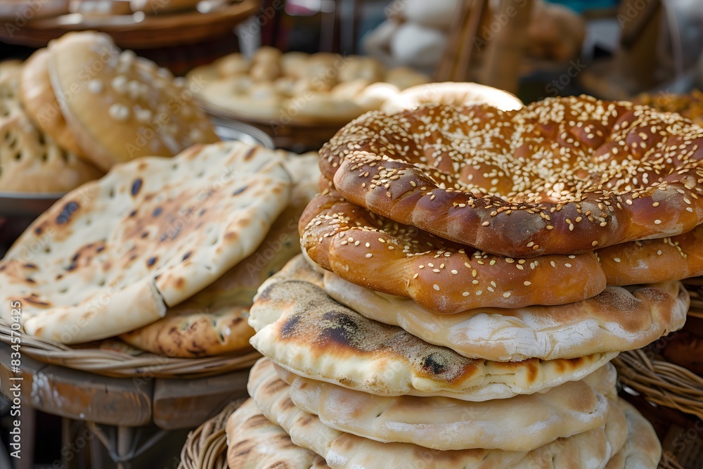 different types of Arab bread, such as pita, naan, and khubz Stock ...