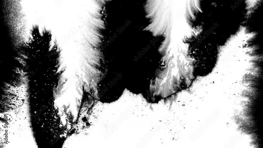 Black ink artistic flow splatter spots spills white paper beautiful ...