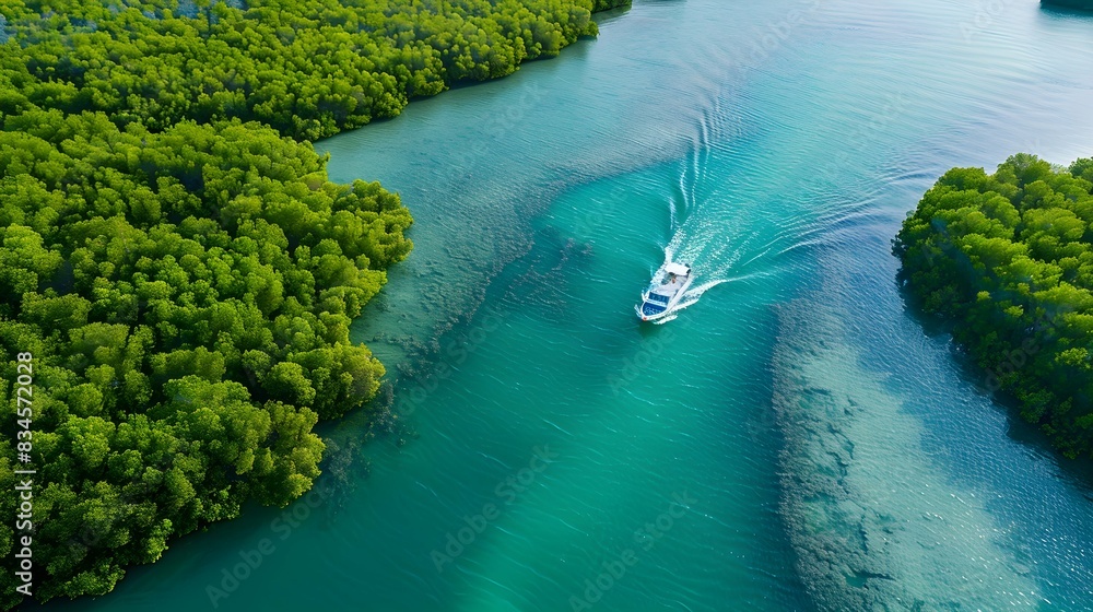 Saudi Arabia, Jazan Province, Aerial view of boat sailing through ...