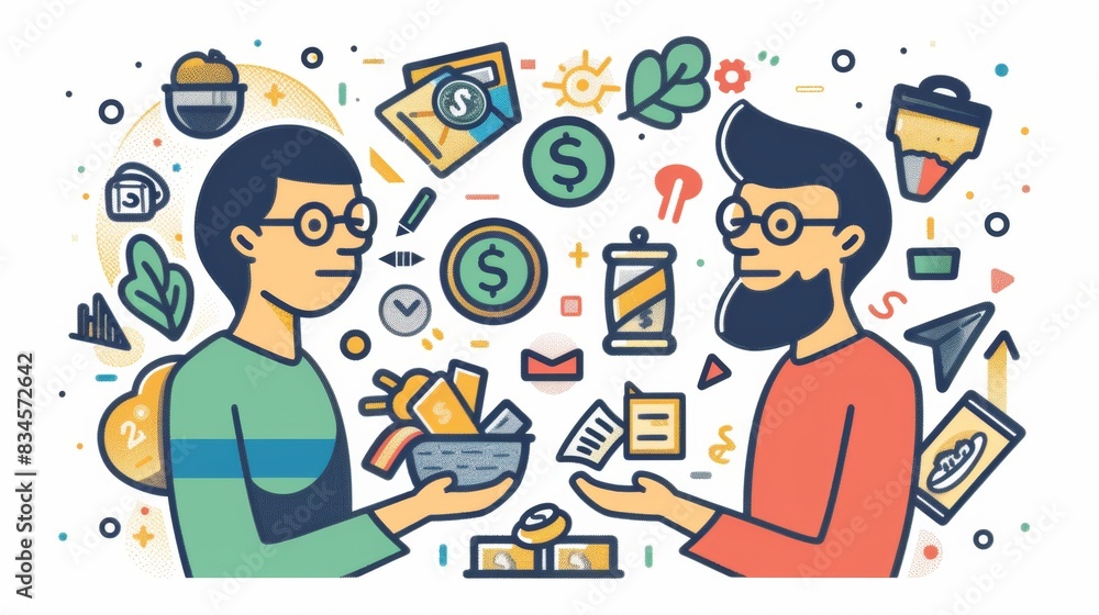 a cartoonish image representing barter system Stock Illustration ...