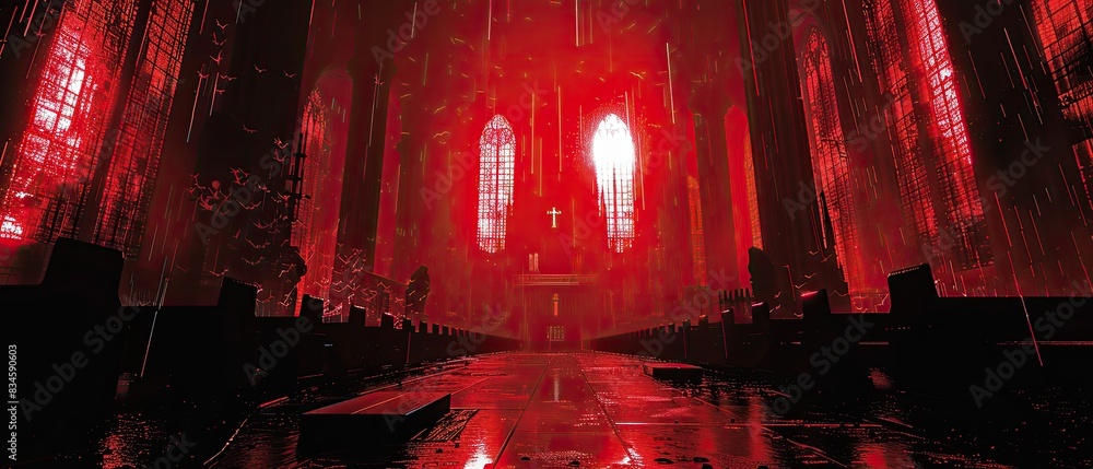 Eerie Gothic Cathedral at Night - Sinister Satanic Symbols in Ominous ...