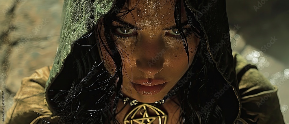 Mysterious Figure in Black Cloak and Mask holding Chalice with Dark ...