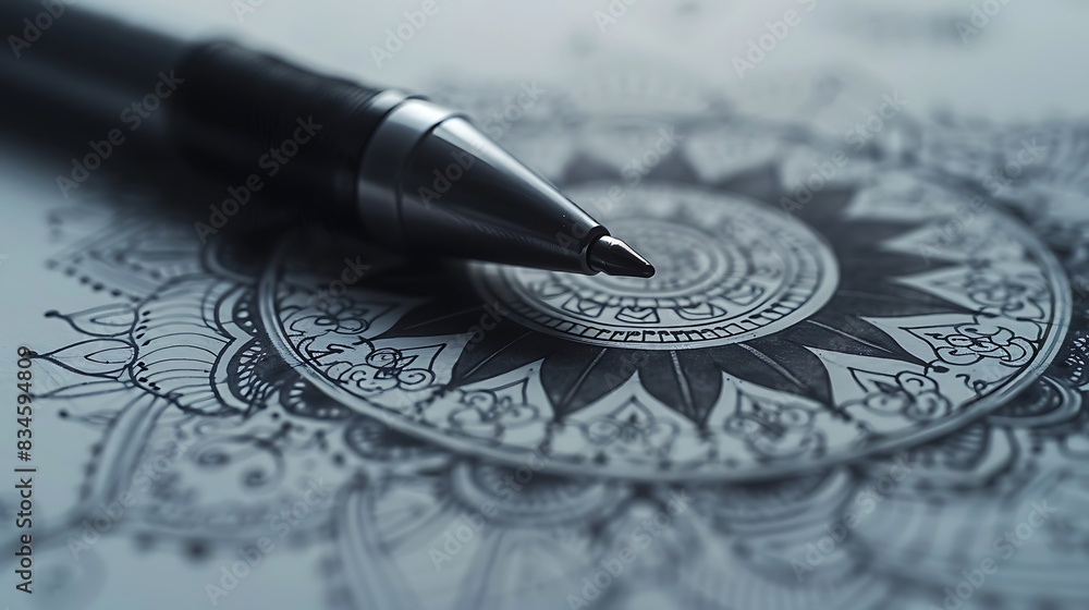 A ballpoint pen creating a mandala pattern on a piece of paper ...